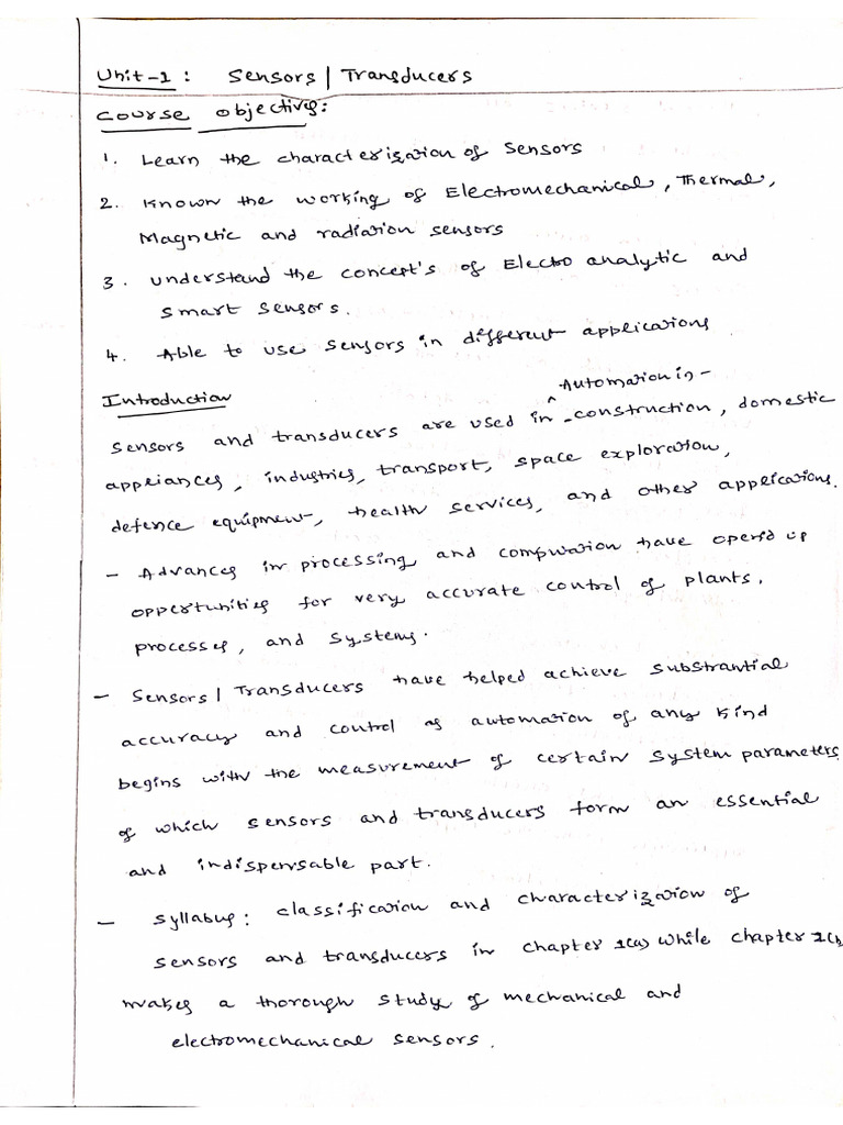 Sensor Defination, Transduction Principles, Classification | PDF