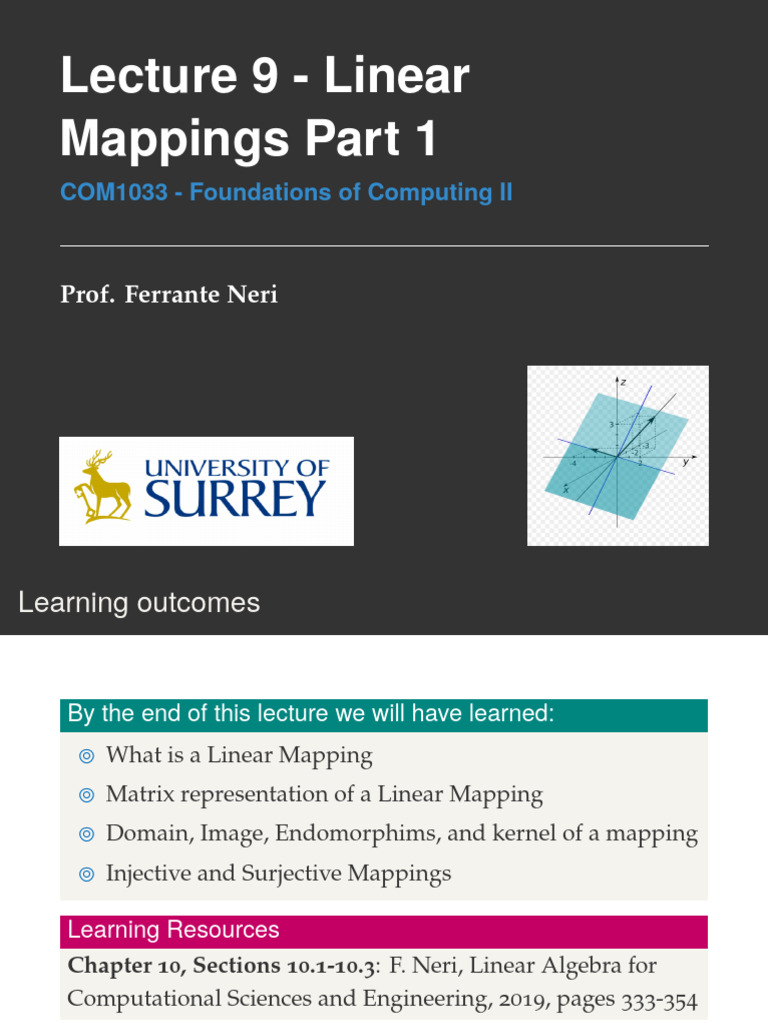 Lecture 9 COM1033 | Download Free PDF | Linear Map | Vector Space