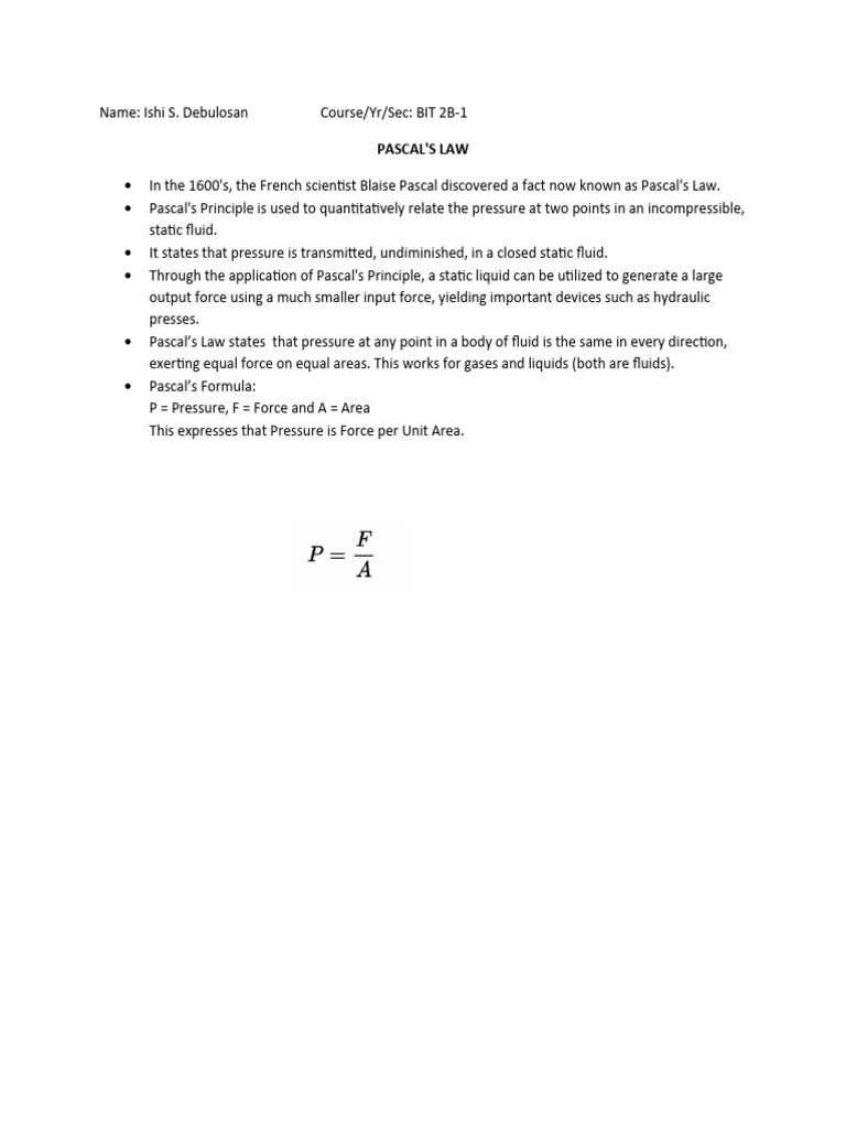 Pascal's Law | PDF