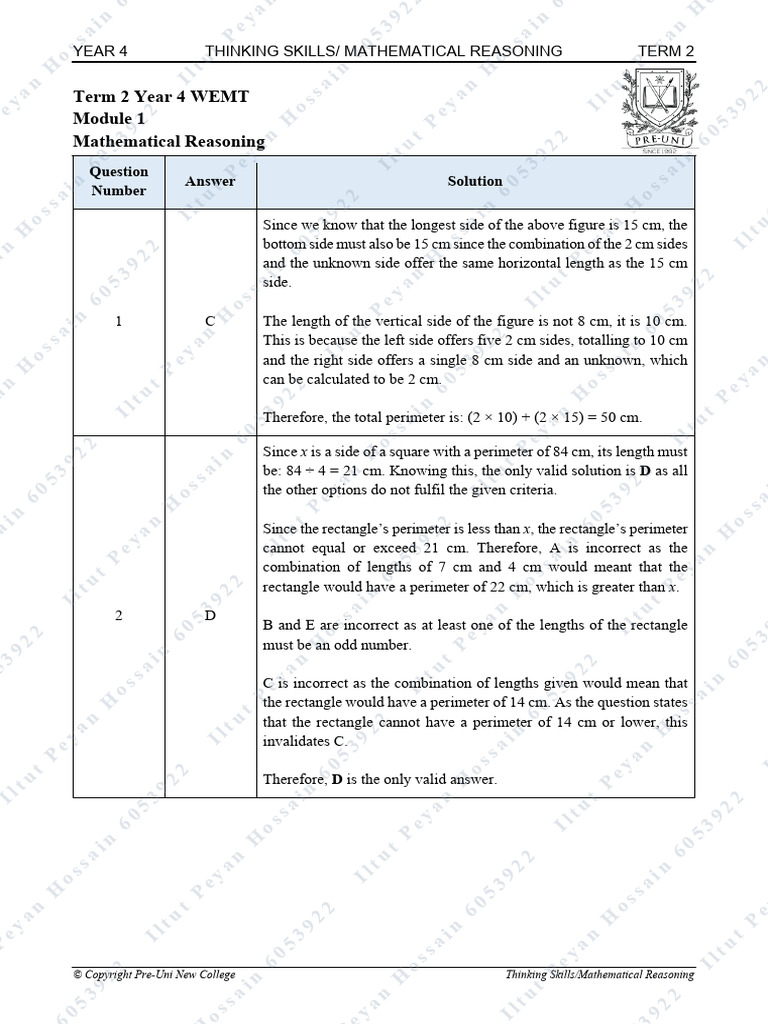 Year 4 Math Reasoning Term 2 | PDF | Triangle | Length