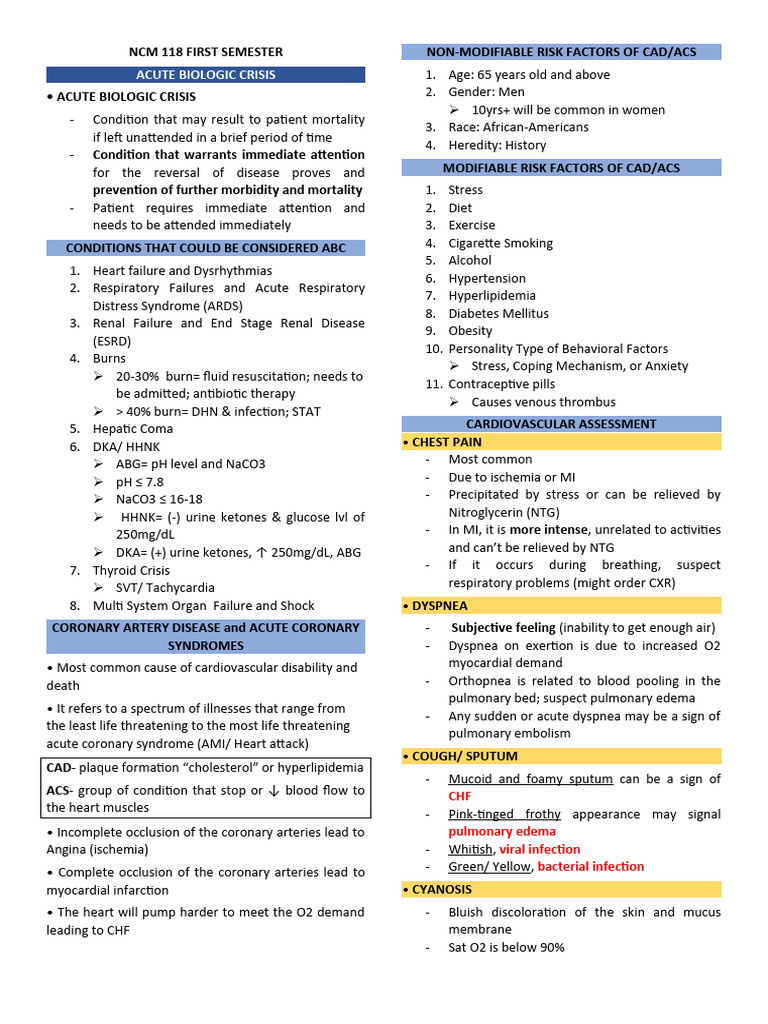 NCM 118 First Semester | PDF | Myocardial Infarction | Emergency Department