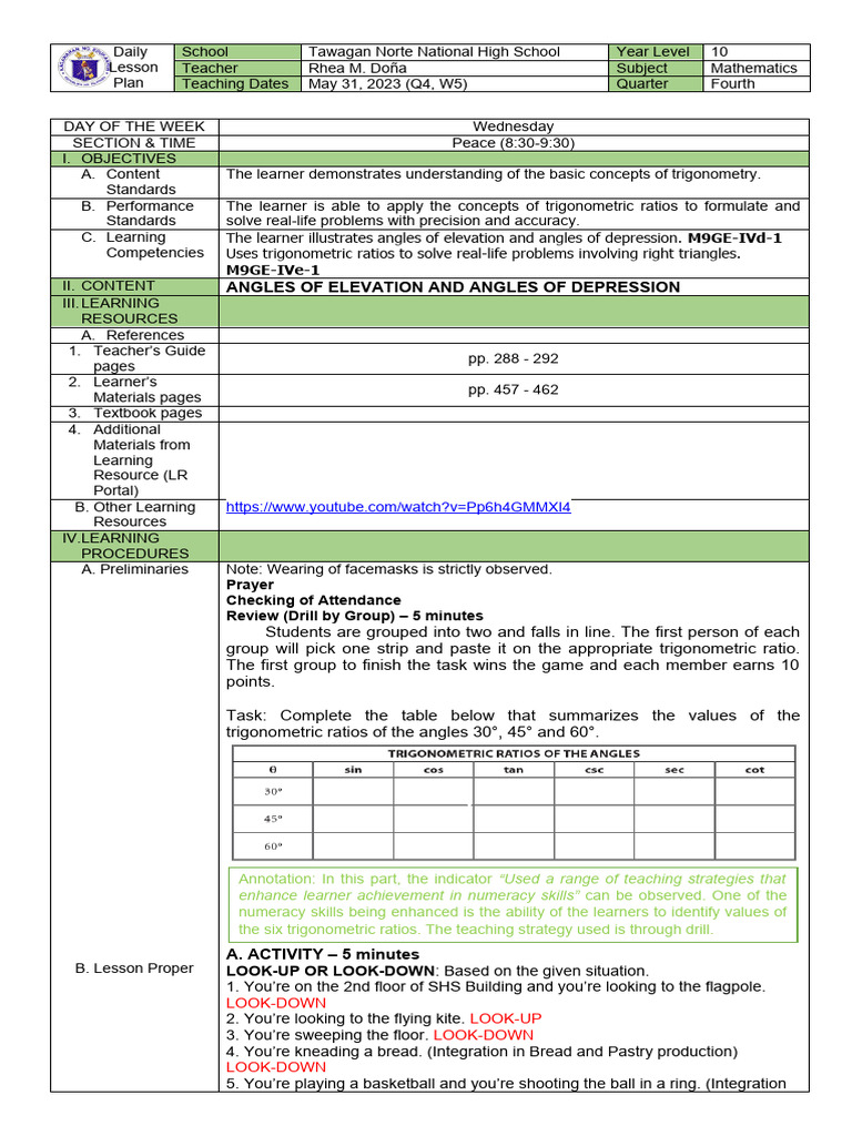 CO2 - Lesson Plan | PDF | Trigonometry | Learning