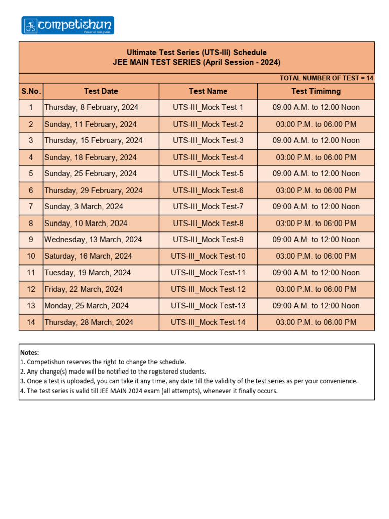 Ultimate Test Series (UTS-III) Schedule (2024) | PDF