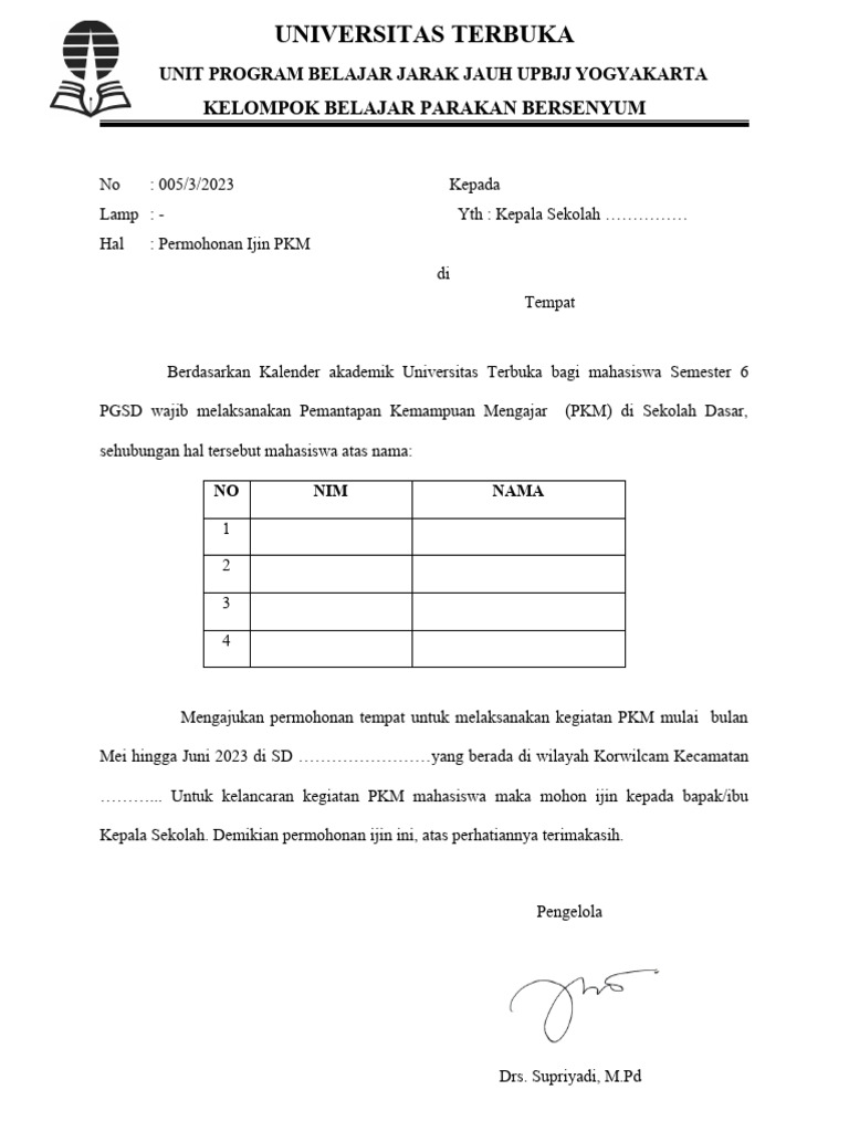 Surat Ijin PKM | PDF