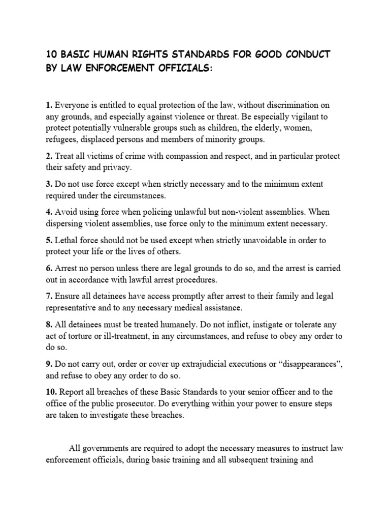 10 Basic Human Rights Standards For Good Conduct by Law Enforcement ...