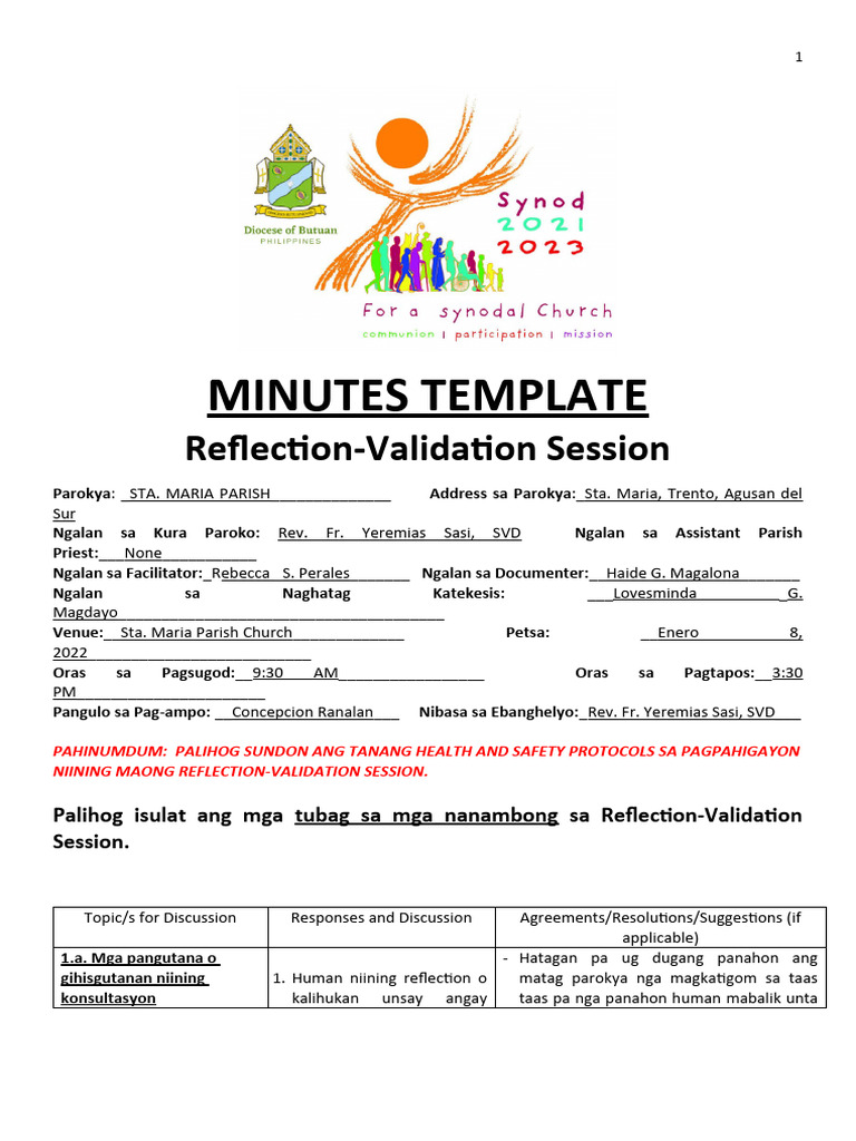 7.A Synod-Minutes-Template-for-Reflection-Validation-Diocese of Butuan ...