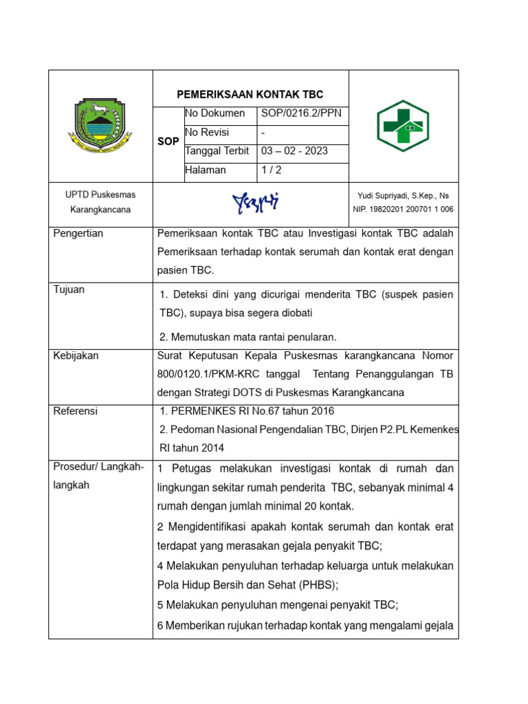 SOP PEMERIKSAAN KONTAK TBC | PDF