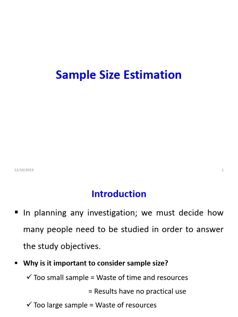 Sample Size Estimation | PDF | Sample Size Determination | Sampling (Statistics)