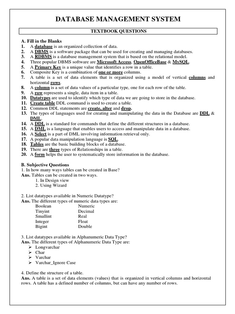 03 Database Management System Important Questions Answers | PDF ... 03 Database Management System Important Questions Answers | PDF ...