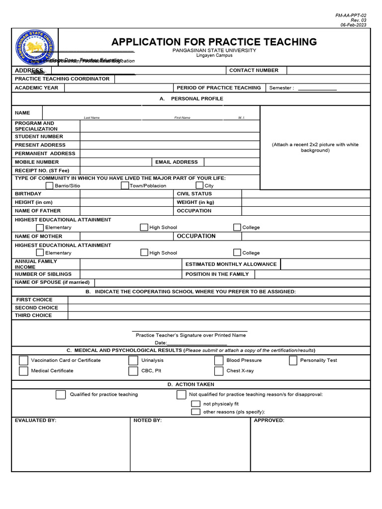 PSU Practice Teaching Application | PDF