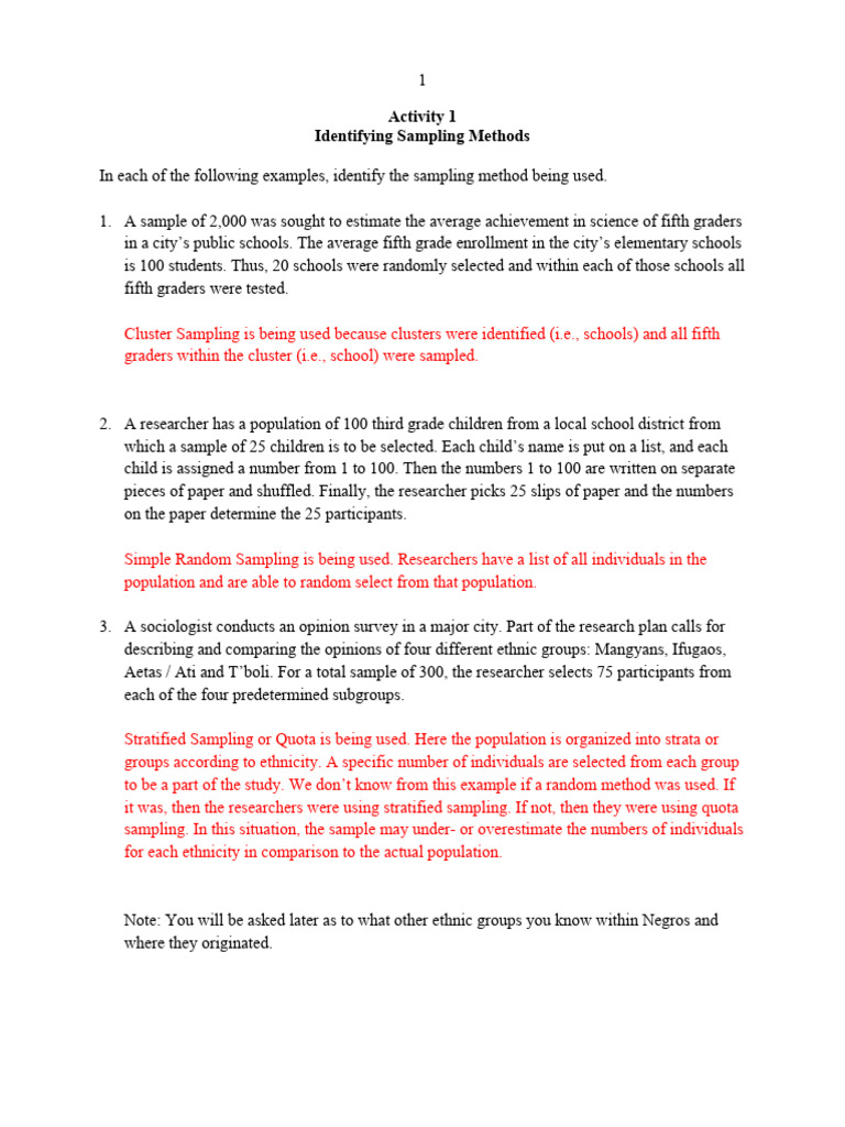 Activity-1-Comparing-Sampling-Techniques | PDF | Sampling (Statistics) | Statistics