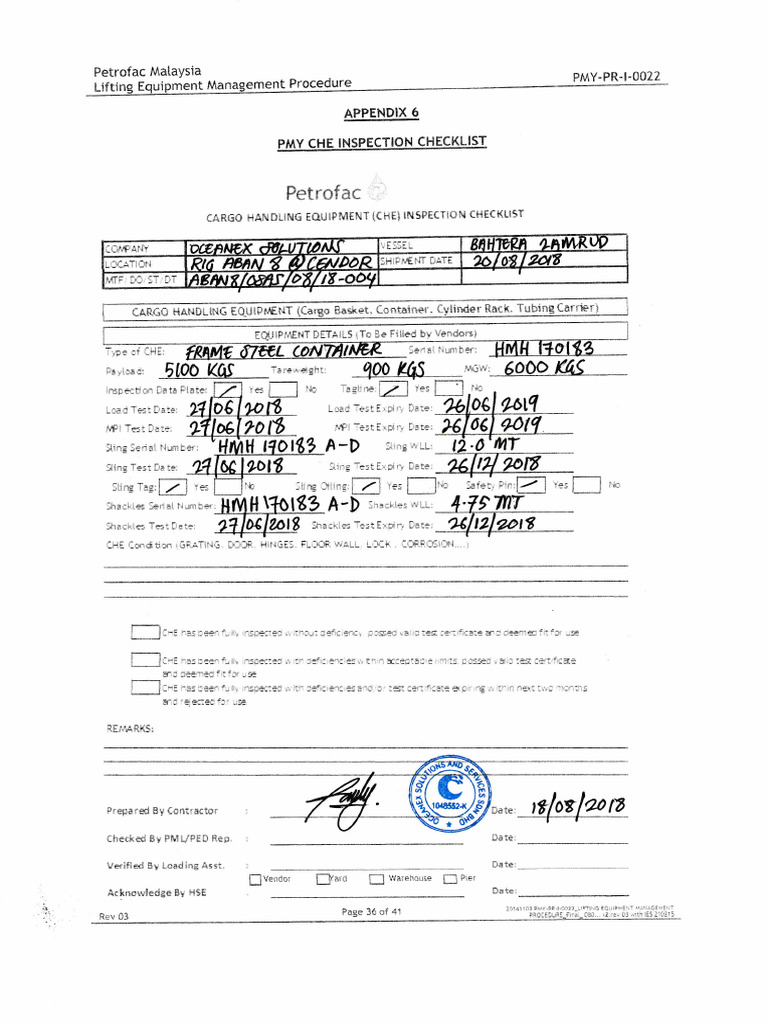 Frame Steel Container Checklist | PDF