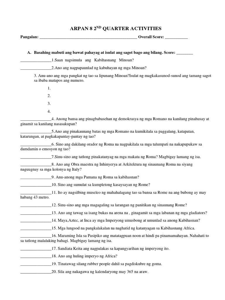 Arpan 8 2ND Quarter Activities | PDF
