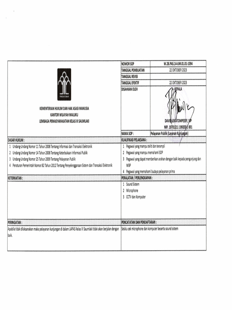 Sop Pelayanan Publik Layanan Kunjungan Pdf