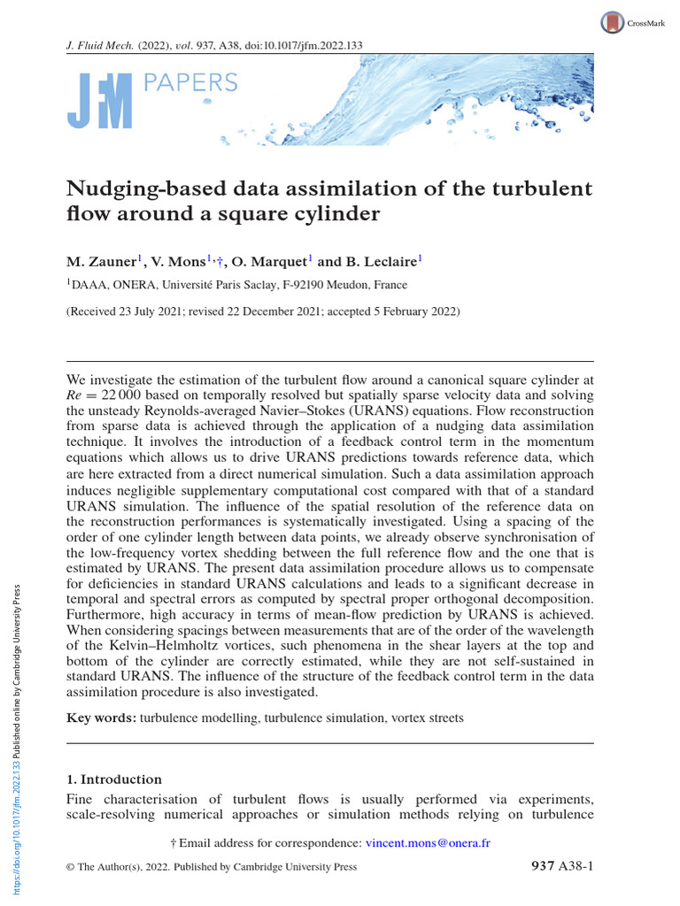 Nudging Based Data Assimilation of The Turbulent Flow Around A Square Cylinder | PDF | Fluid ...