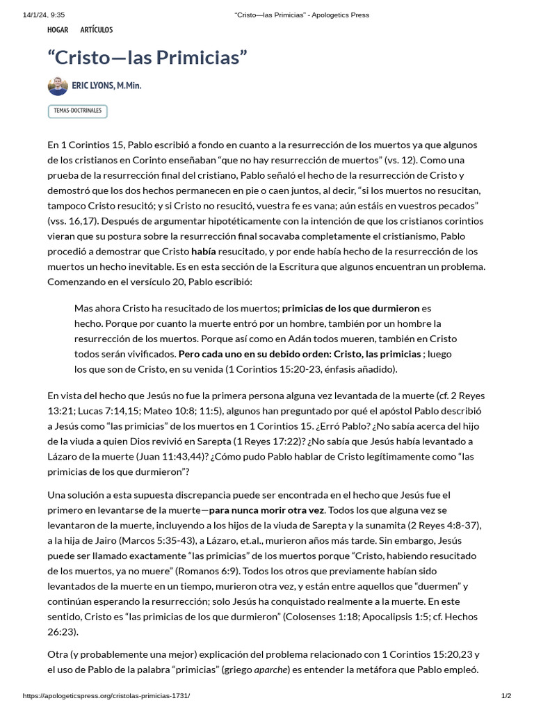 "Cristo-Las Primicias" - Apologetics Press | PDF | La resurrección de ...