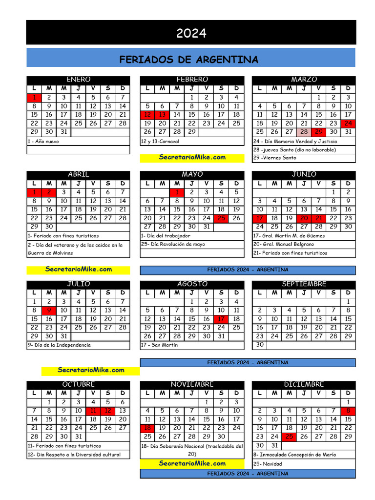 calendario-2024-feriados | PDF | América del Sur