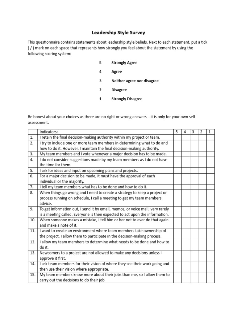 Leadership Style Survey | Download Free PDF | Leadership | Decision Making