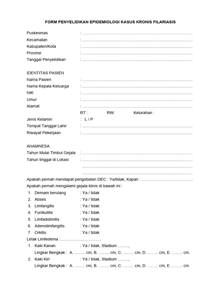 Form PE Kasus Kronis Filariasis Revisi | PDF