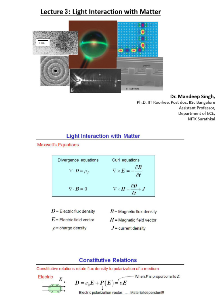 Lecture 03 - Light Interaction with Matter | PDF Lecture 03 - Light Interaction with Matter | PDF