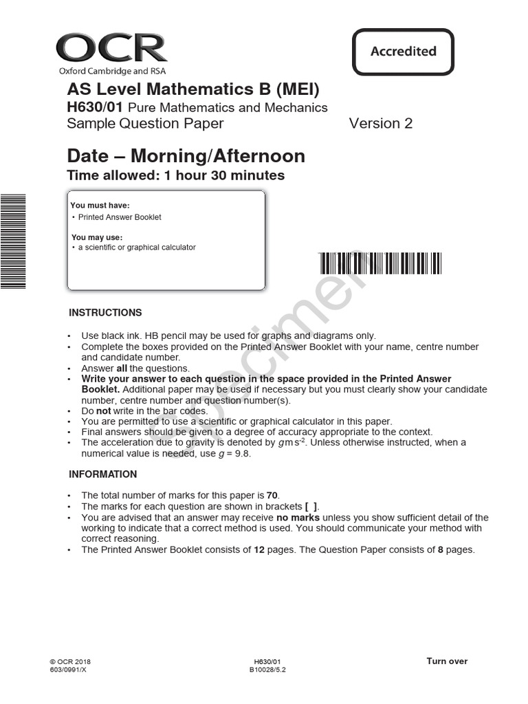 AS Level Math B: Pure & Mechanics Exam | PDF | Circle | Force
