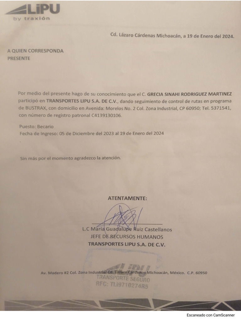 Carta de Recomendación Lipu | PDF