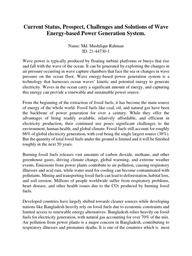 Current Status, Prospect, Challenges and Solutions of Wave Energy-based Power Generation System ...