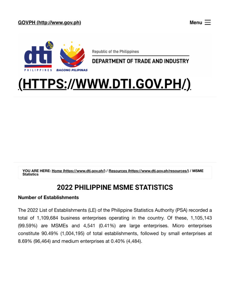 MSME Statistics - Department of Trade and Industry Philippines | PDF ...