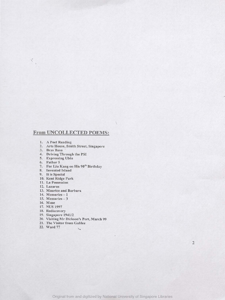 Edwin Thumboo: Uncollected Poems | PDF