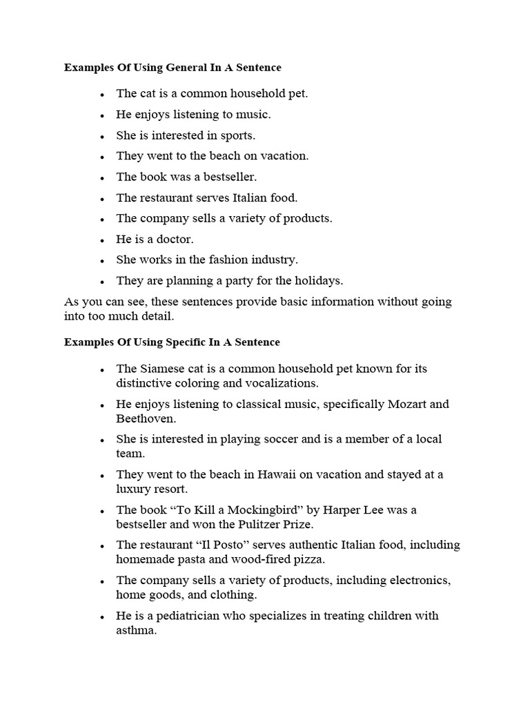 General and Specific Information | PDF