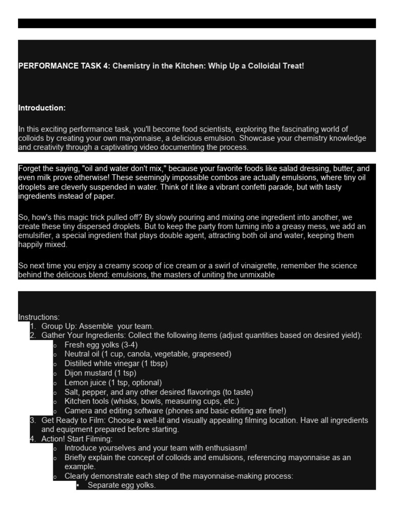 Performance Task 4 Colloids | PDF | Mayonnaise | Emulsion