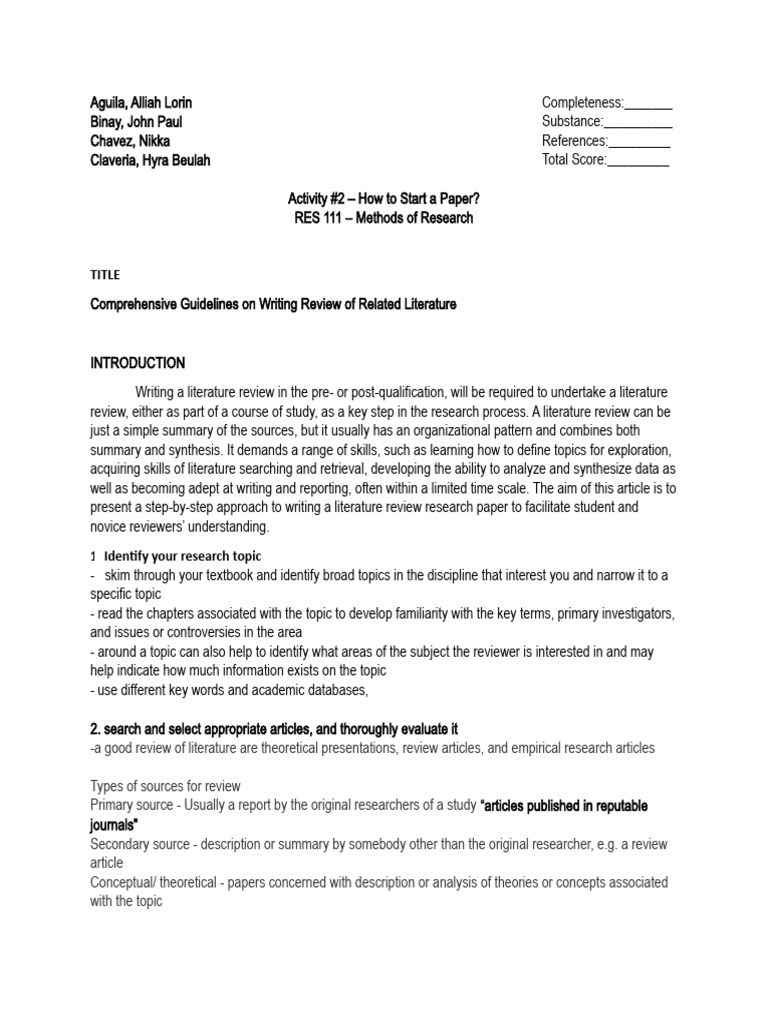 RRL Guide | PDF | Learning | Methodology