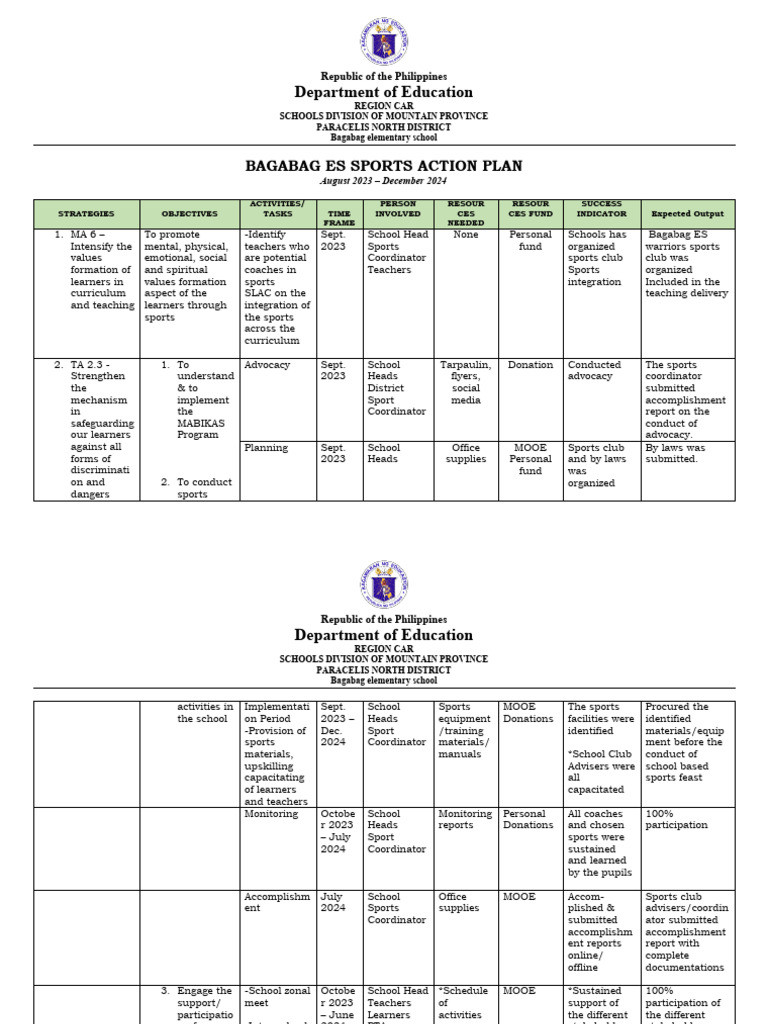 Sports Action Plan | PDF