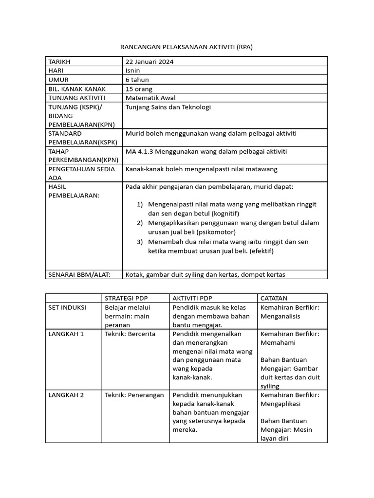 Contoh RPA Tadika | PDF