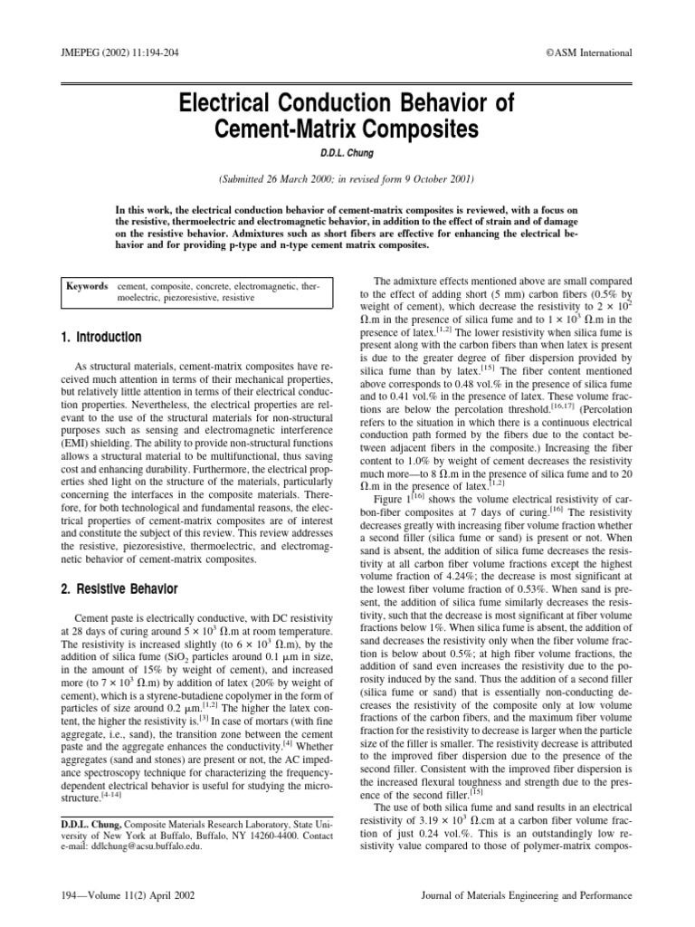 Electrical Conduction Behavior of Cement-Matrix Composites | PDF ...