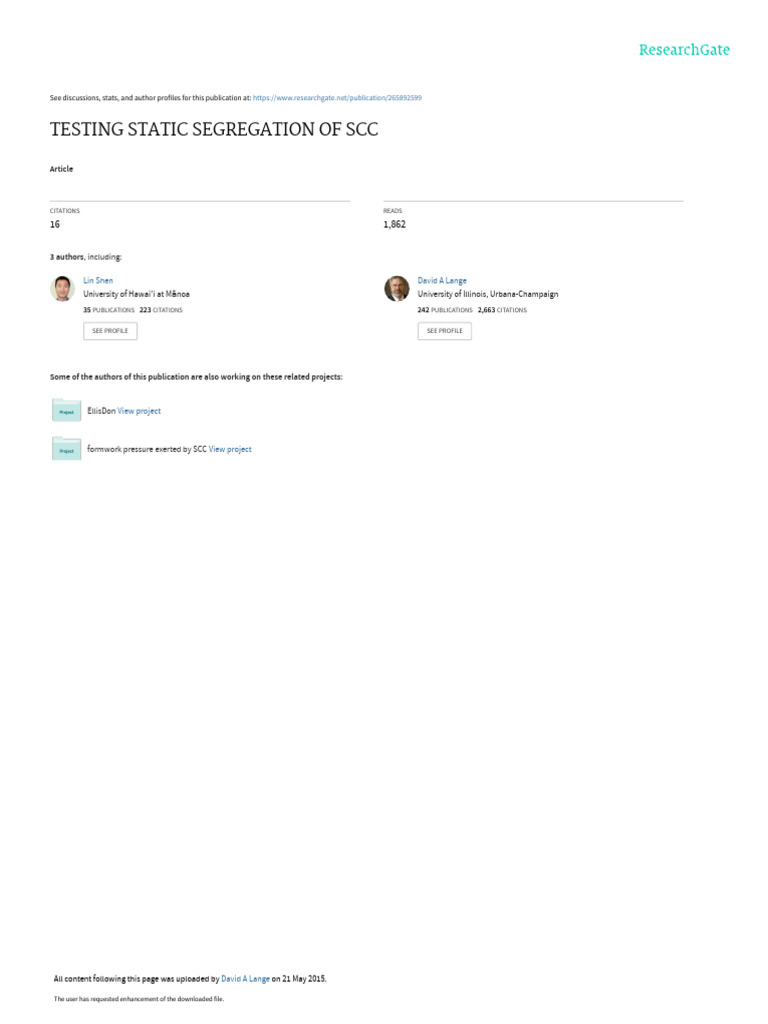 Testing Static Segregation of SCC | PDF | Concrete | Secondary Sector ...