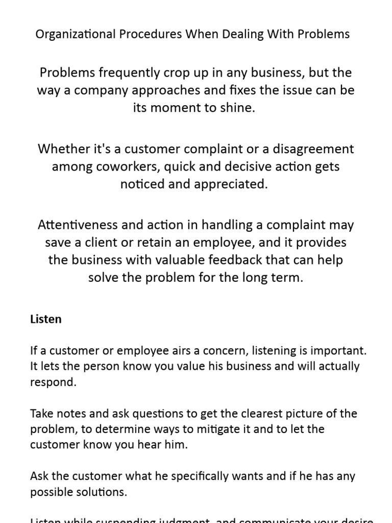 Organizational Procedures When Dealing With Problems | PDF | Business