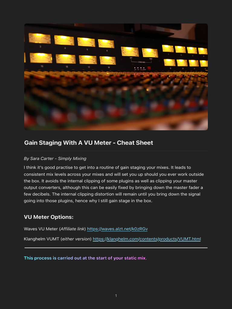 Gain Staging with VU Meters Guide | PDF | Audio Electronics | Sound ...
