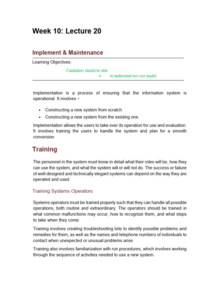 Week10 Lecture20 ImplementationMaintenance | PDF | Troubleshooting | Educational Technology