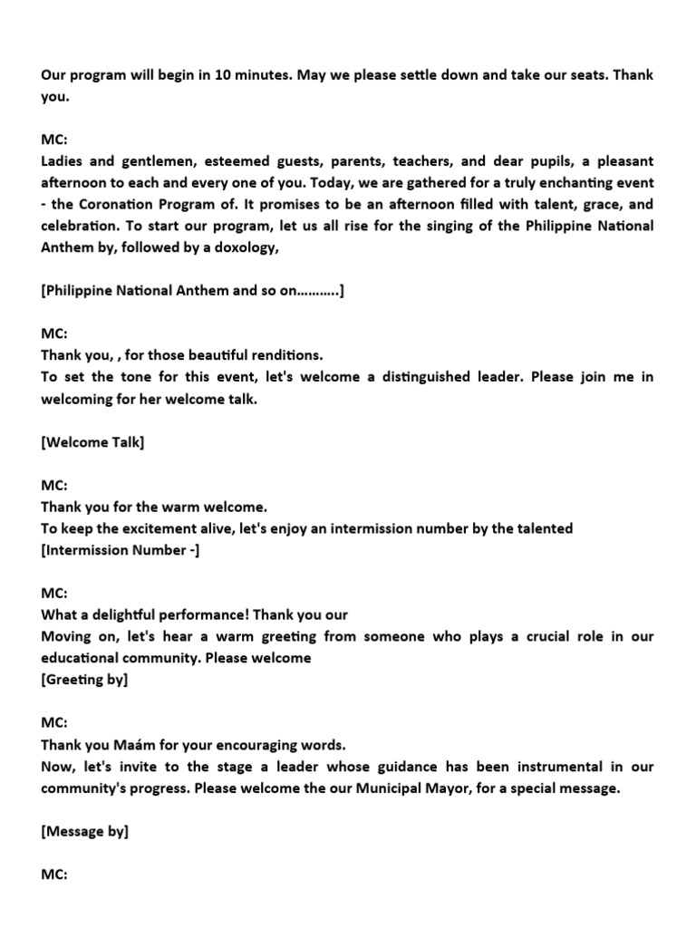 MC Script-Coronation | PDF