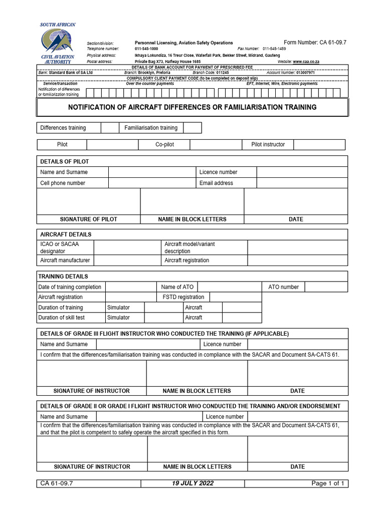 Aircraft Familiarisation Training Form | PDF