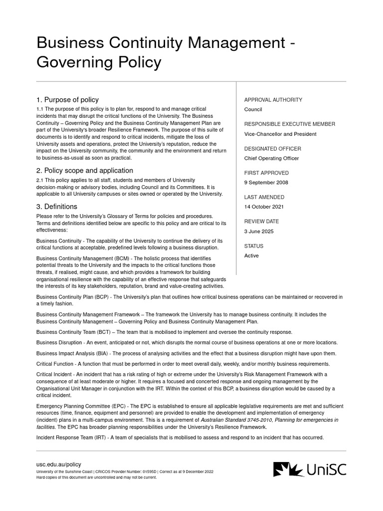 Business Continuity Management | PDF | Emergency Management | Business