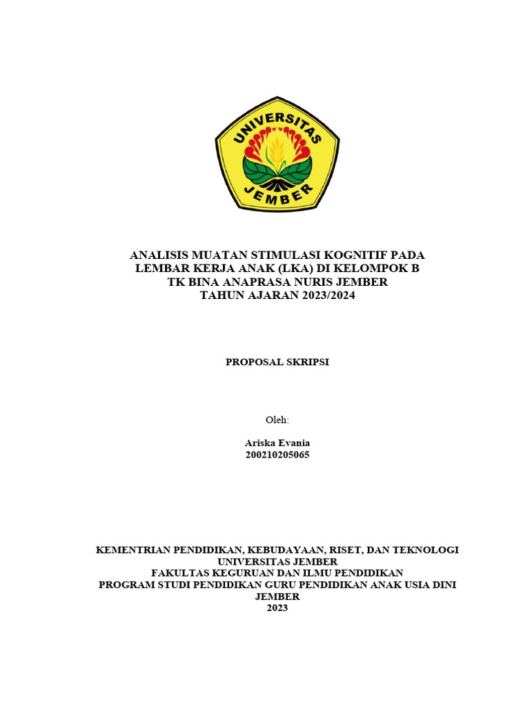 Analisis Muatan Stimulasi Kognitif Pada Lembar Kerja Anak (Lka) Di Kelompok B TK Bina Anaprasa ...