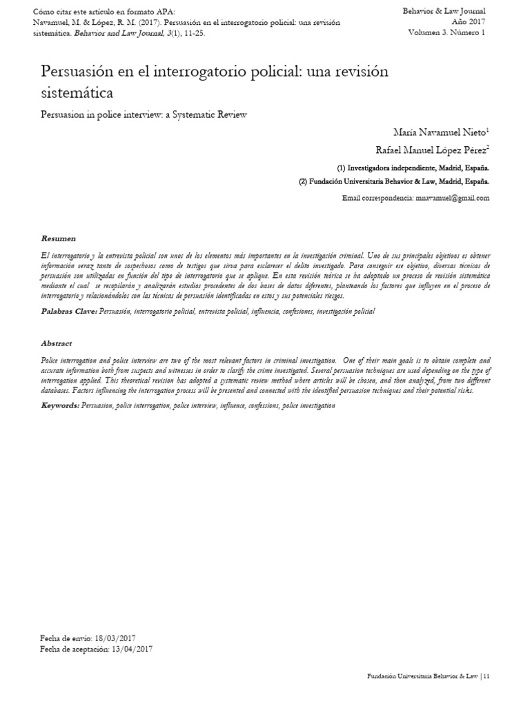 Persuasion en El Interrogatorio Policial Una Revis | PDF | Testigo ...