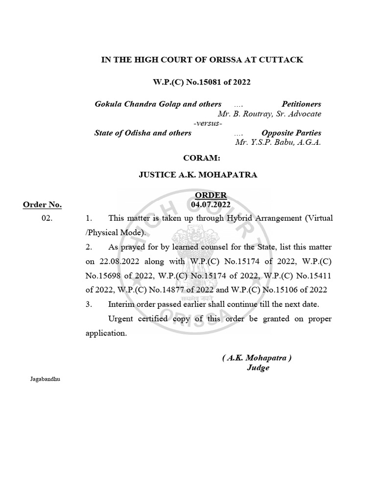 Orissa High Court Case Update Pdf