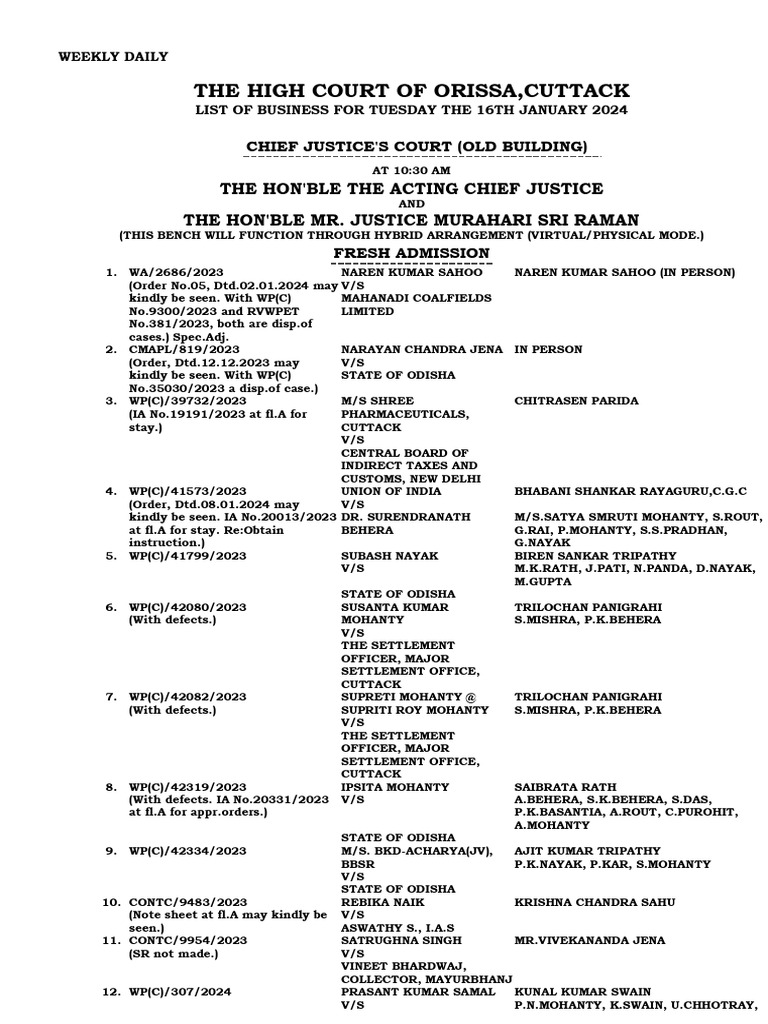 The High Court of Orissa, Cuttack: The Hon'Ble The Acting Chief Justice The Hon'Ble Mr. Justice ...