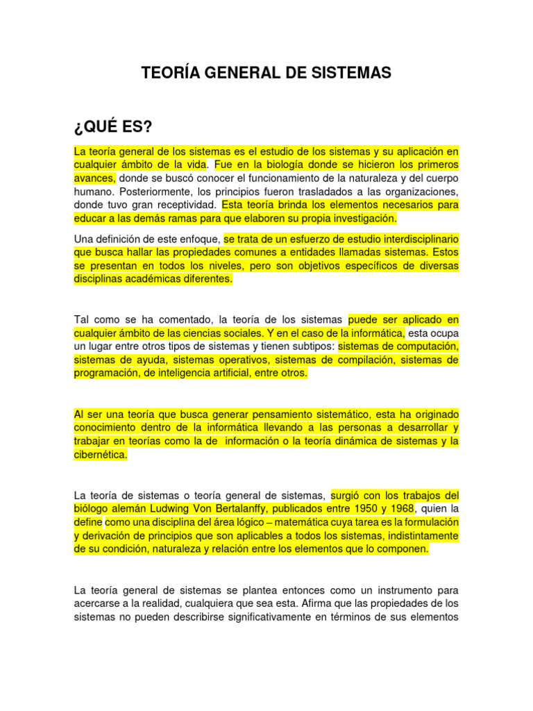 Teoría General de Sistemas | PDF