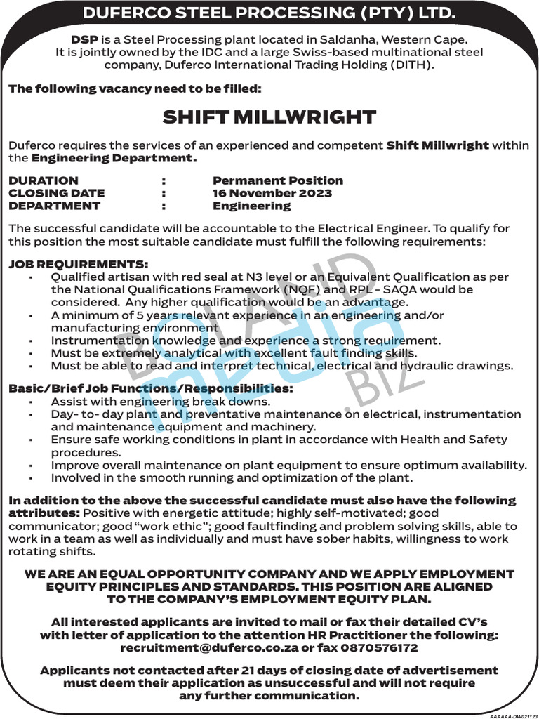 Duferco Shift Millwright X1XXAU09 20x4 DW021123 4423 Rcols Ccorn ...