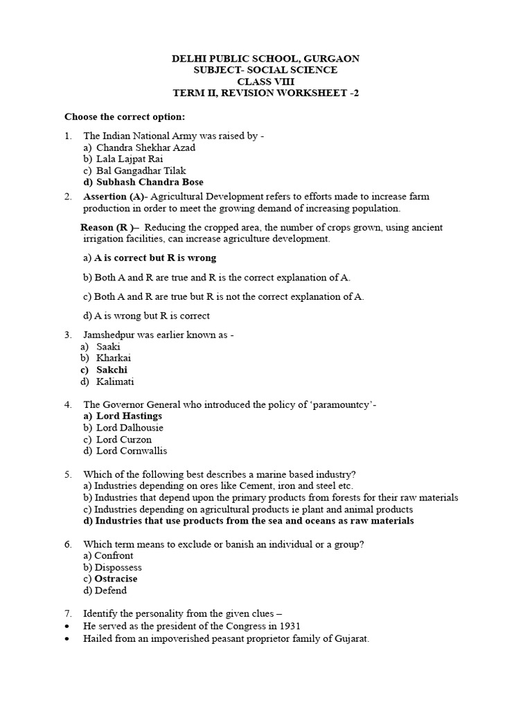 Revision Ws2-Term 2 Class 8 | PDF | Indian Independence Movement | Indian Nationalism