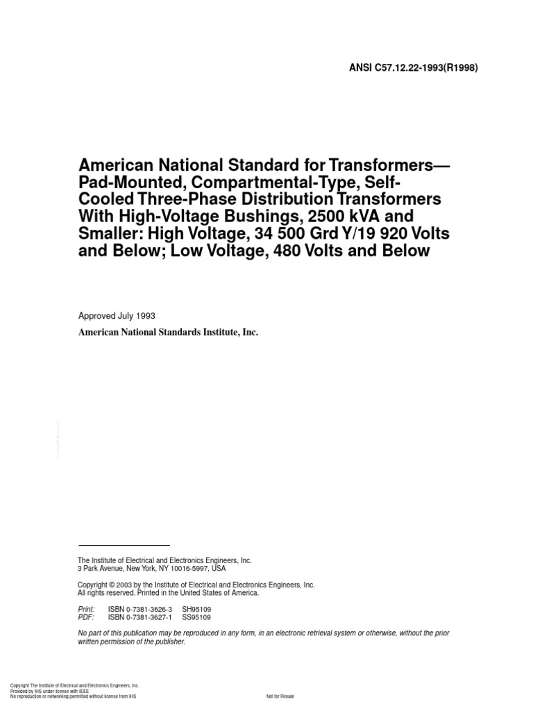 American National Standards Institute, Inc.: ANSI C57.12.22-1993 (R1998) | PDF | Transformer ...